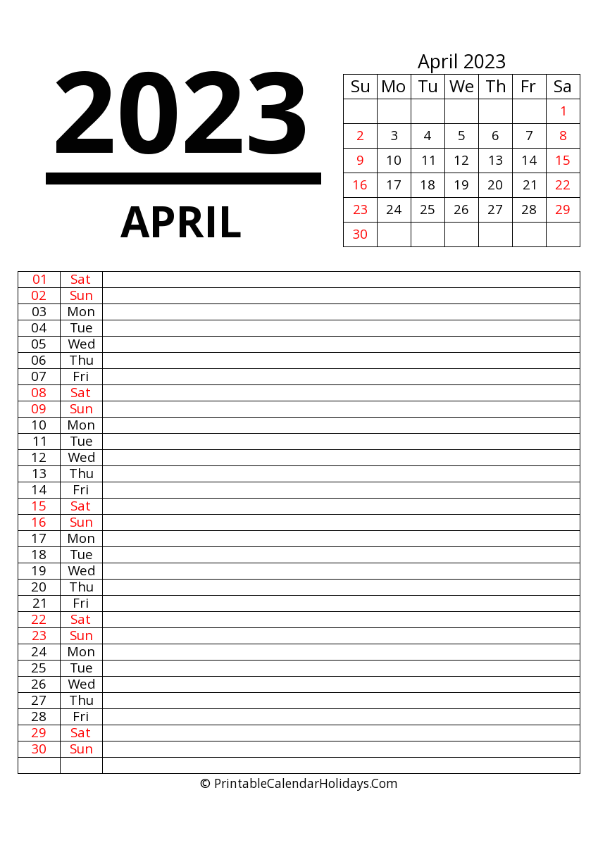 April 2023 Calendars - PrintableCalendarHolidays.Com