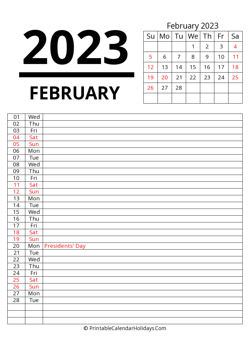 February 2023 Calendars - PrintableCalendarHolidays.Com