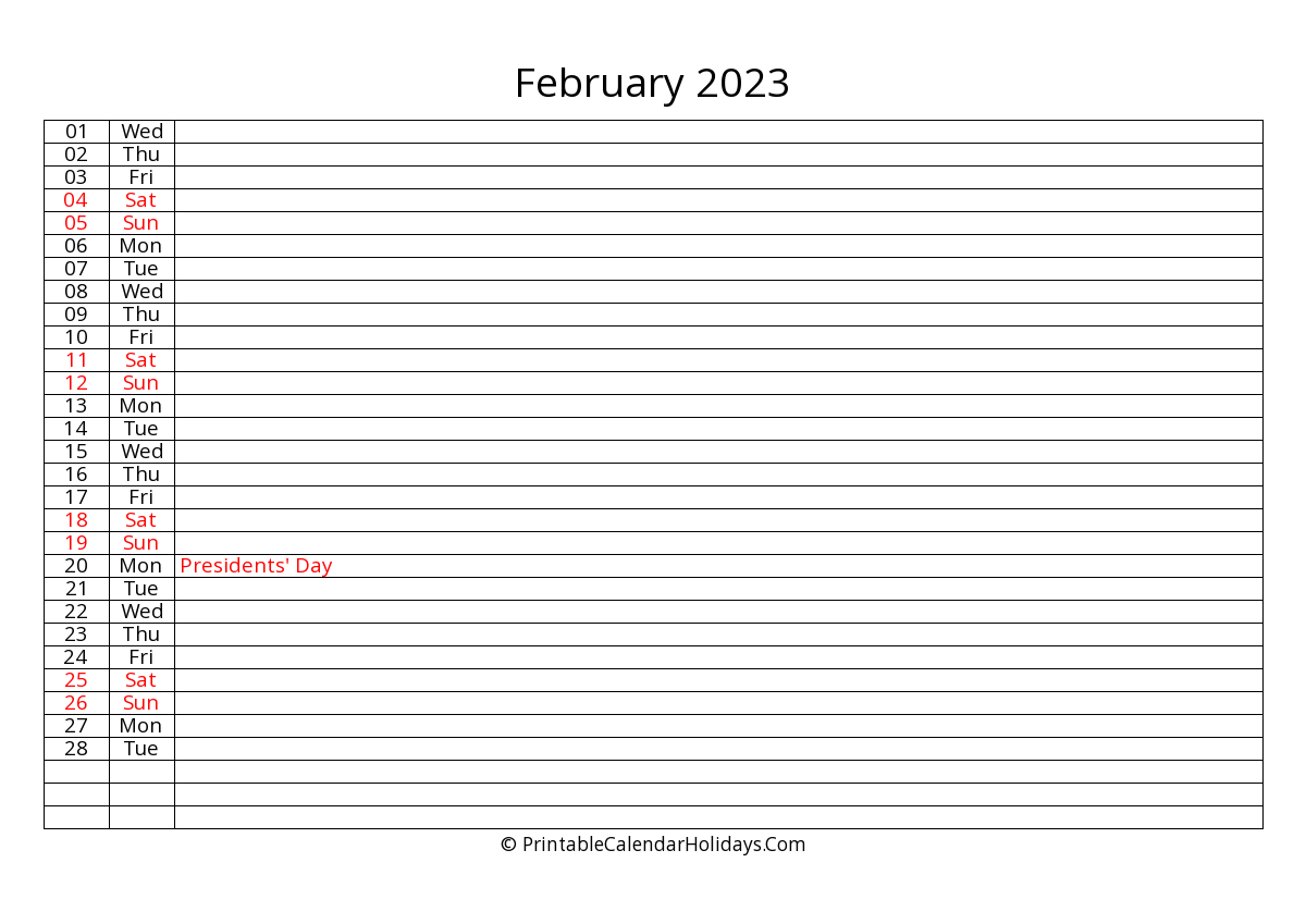February 2023 Calendars - PrintableCalendarHolidays.Com